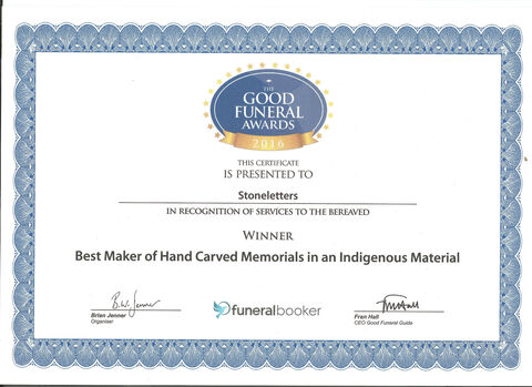 Winner of Good Funeral Award 2016 | Stoneletters